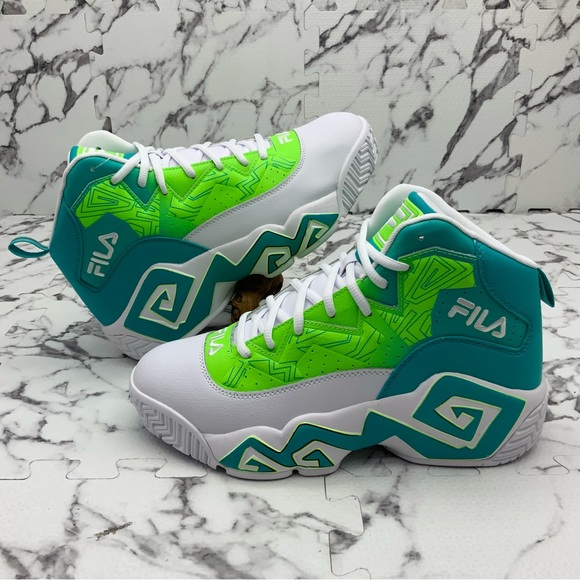 Fila | Shoes | Mens Fila Mb White Lime Green Teal Midtop Sneakers ...